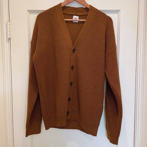 Zara | Sweaters | Mens Zara Chunky Cardigan Size Large Chestnut Brown ...